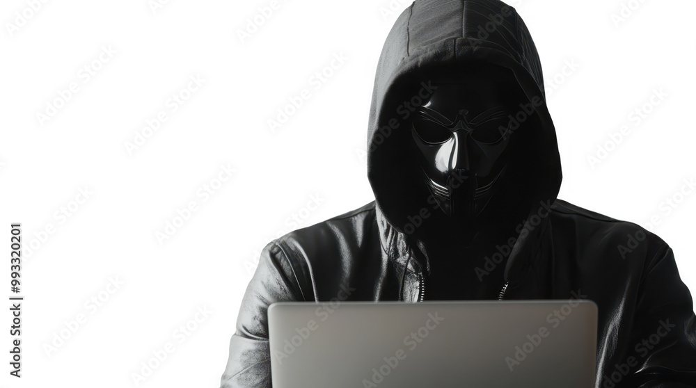 Hacker with laptop png mockup in 3d without background for decoration ...
