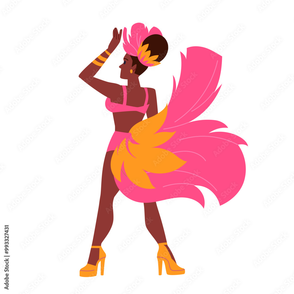 Samba dancer dancing at Brazilian carnival party, back view. Girl in ...