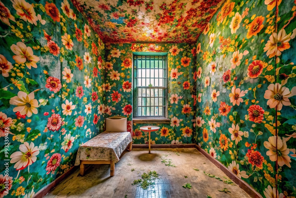 Intricate Wallpaper Design in an Abandoned Jail Cell with Rustic Charm ...