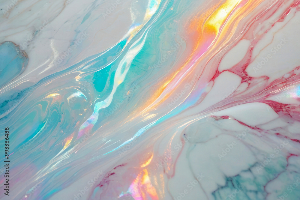 3D render holographic chrome Y2K element. Liquid metal, colorful and ...