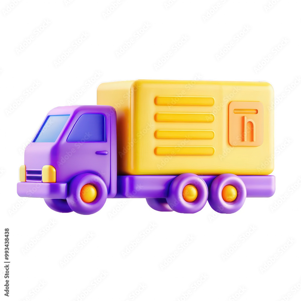 A vibrant 3D model of a small delivery truck in purple and yellow ...