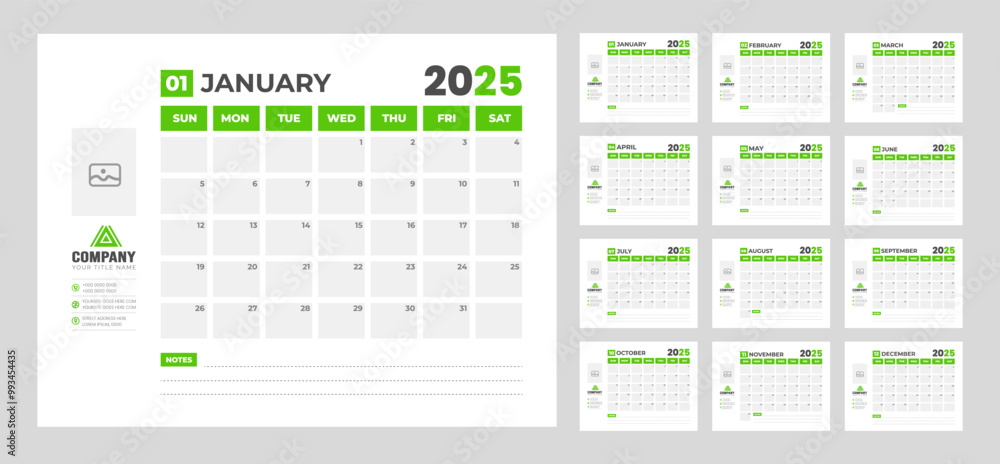 corporate Monthly pages Planner Calendar Templates 2025 set. wall or ...