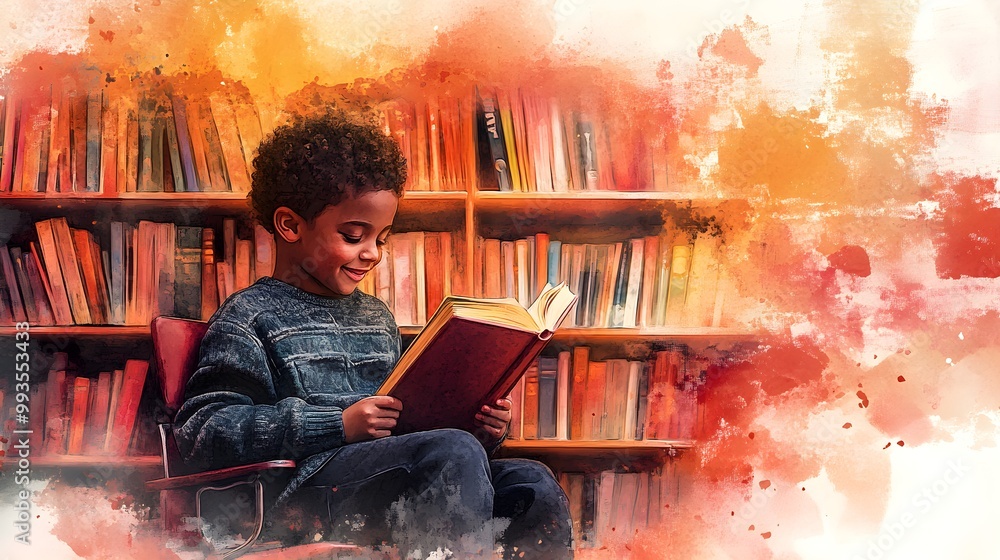 Mixed-race child with disability smiling while reading a book ...