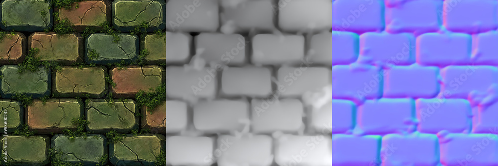 Ilustración de Stock Hand-Painted Mossy Brick Wall Texture, Seamless Natural Growth Design ...