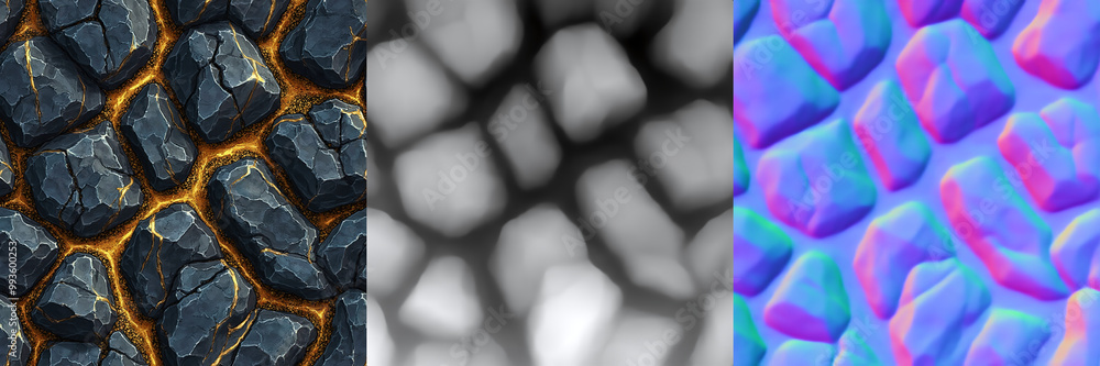 Hand-Painted Jagged Granite with Gold Veins Texture, Seamless Angular ...