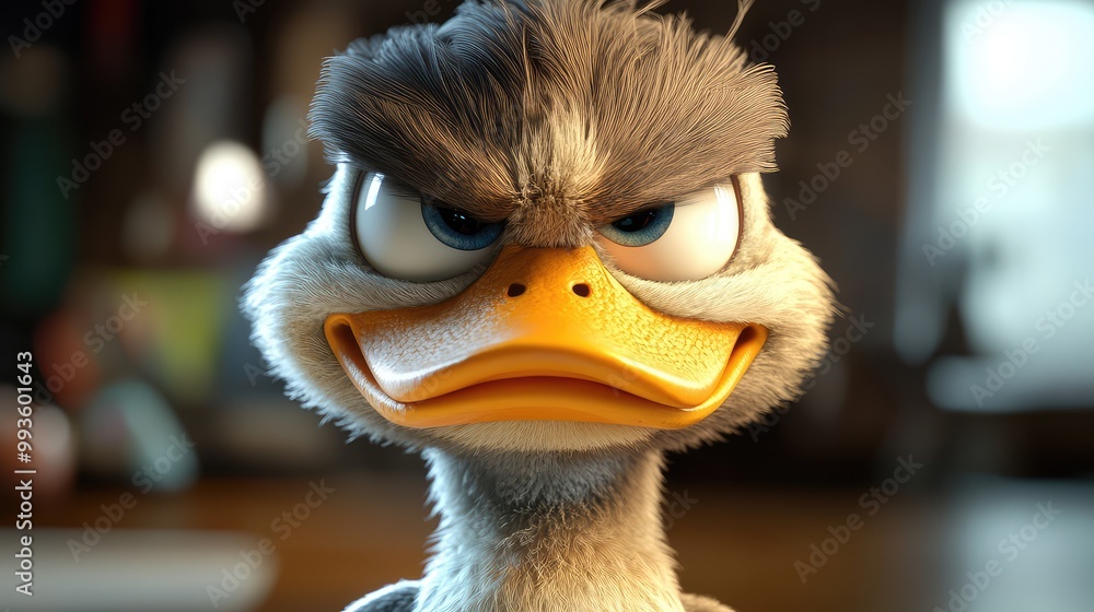 Cartoon duck showing anger with eyes squinting, beak tightly closed ...