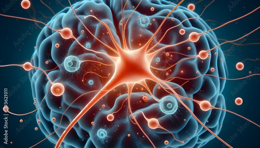 Stock-Illustration „Synapse and neuron in 3D brain illustration ...
