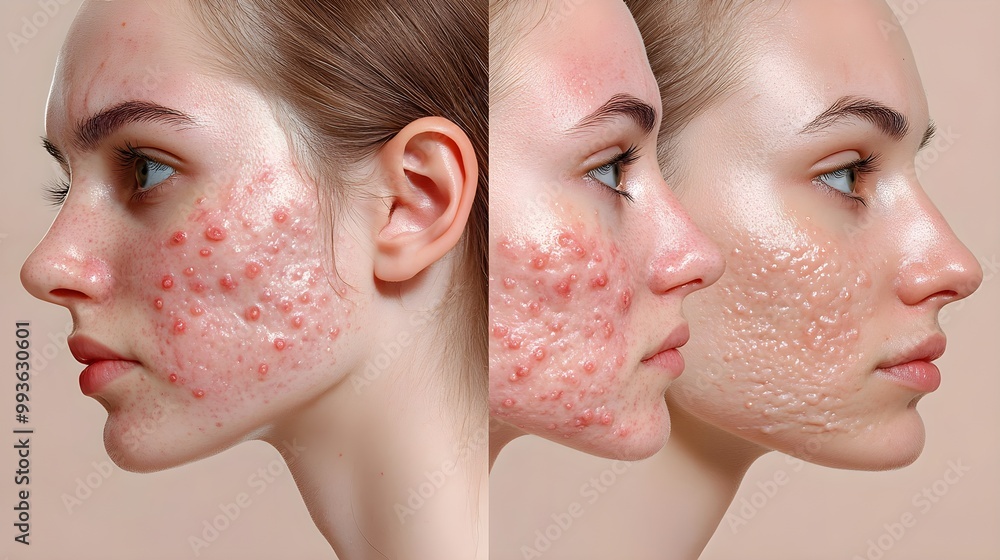 Infographic of acne healing step-by-step timeline with inflamed skin ...