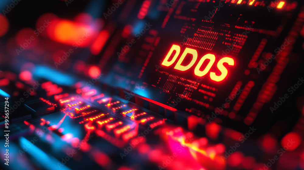 A computer attack called a "DDoS attack" is shown in a 3D image ...
