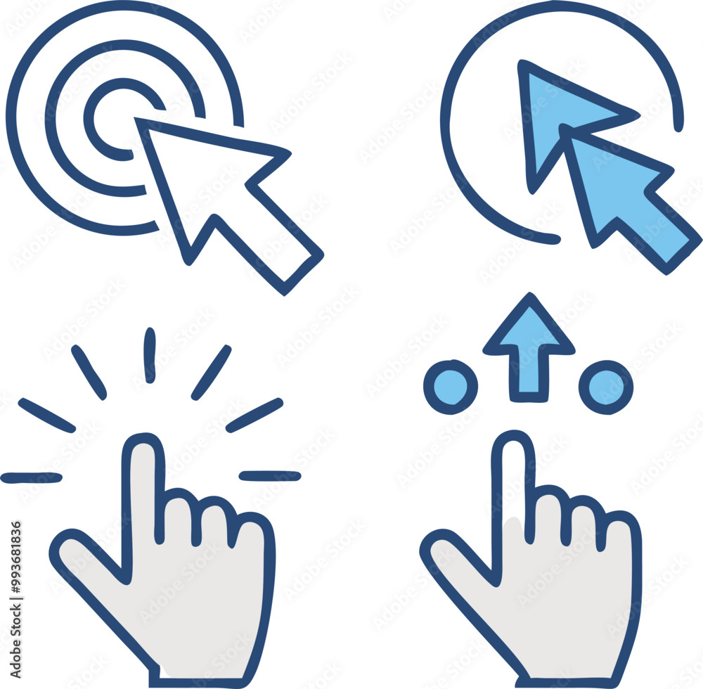 Vector de Stock pointer click icons arrows and hands cursors tools ...