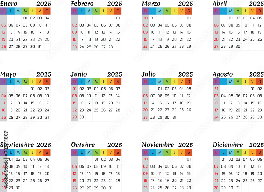 2025 Calendario Spanish Calender January Template. Mock Up, Layout Of A ...