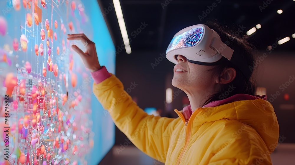 Visually impaired person gently touching and exploring a tactile art ...