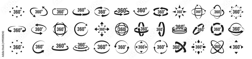 360 degree views of vector circle icons set isolated on transparent background. Signs with ...