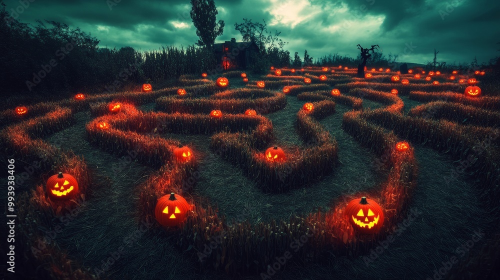 Haunted Halloween-themed corn maze in an American town eerie figures ...