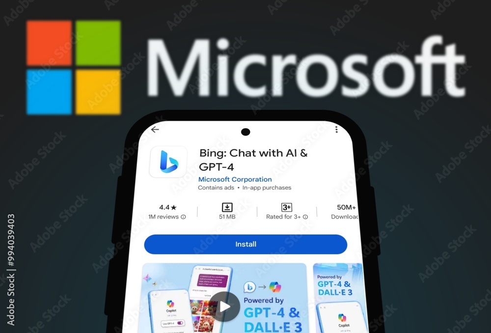 Chittagong, Bangladesh- 25 September 2024: Microsoft Bing install for ...