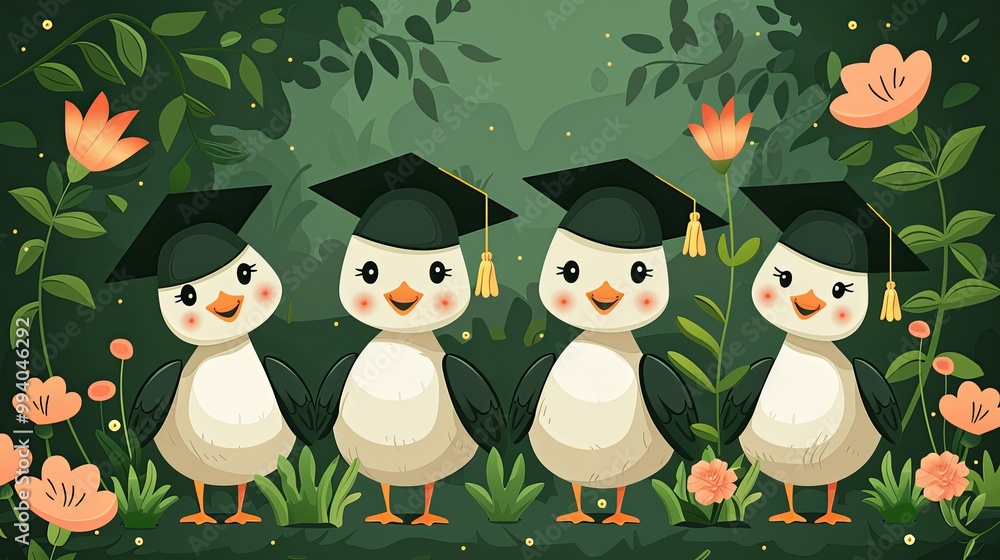 Cute graduate goose character and You Did It lettering in Scandinavian ...