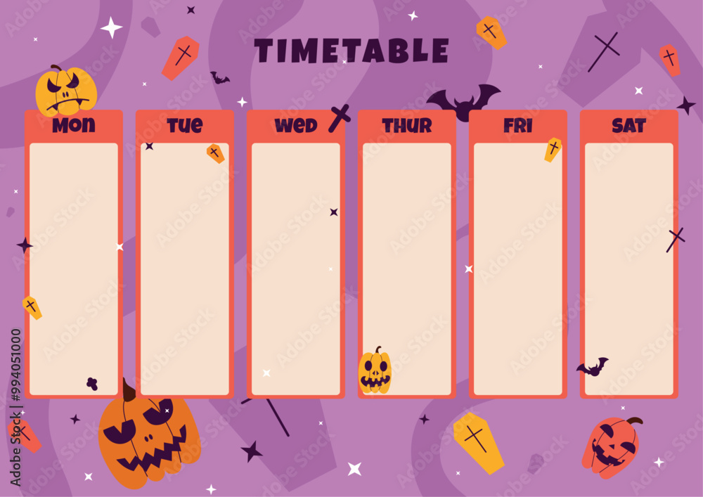 School halloween timetable for week planner, stationary planner ...