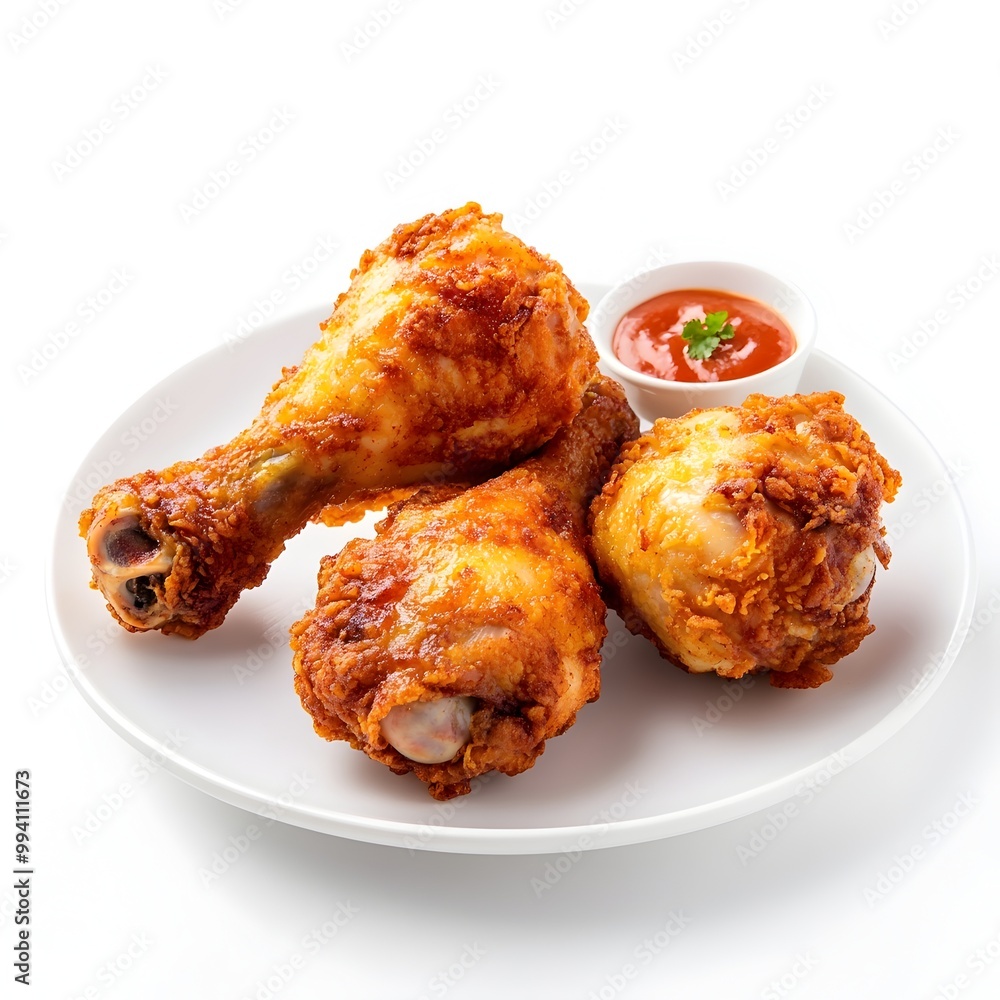 Juicy Crispy Fried Chicken Drumstick Isolated on a Plain White ...