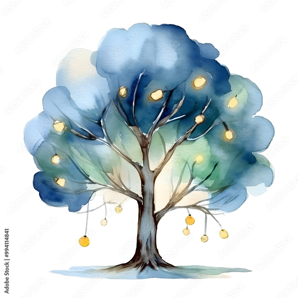 Christmas-themed watercolor clipart hand drawing Tree with Twinkling ...
