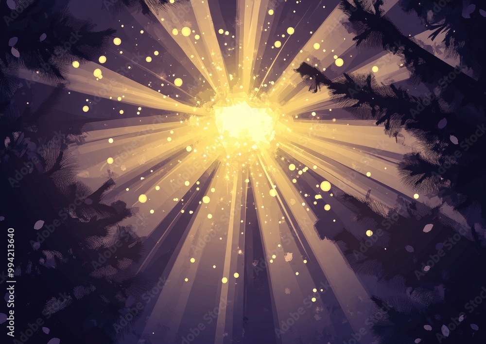 Glowing light effect in a 2D cartoon illustration Festive flash concept ...