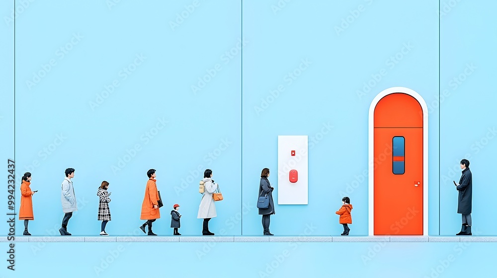 Employees Calmly Walking Towards Emergency Exit During Fire Drill ...