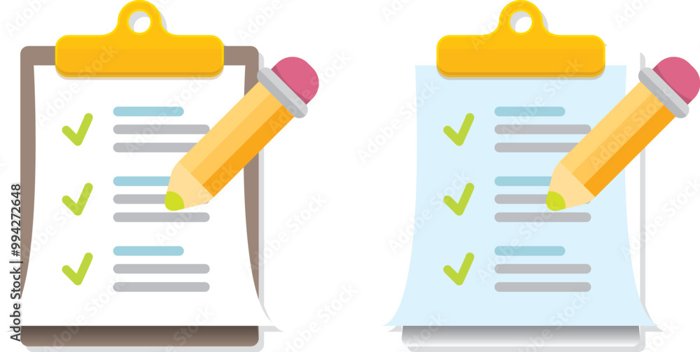 vector cartoon Clipboard icons set with green checkmarks and orange ...