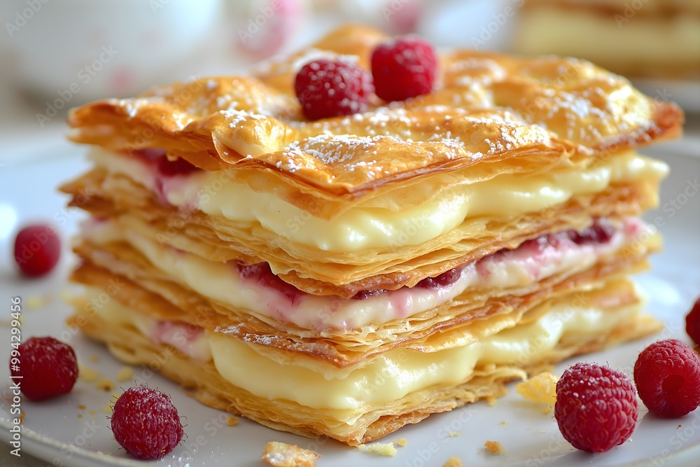 Homemade Shortcut Lemon-raspberry Mille-feuille, Crispy Layers Of Puff ...