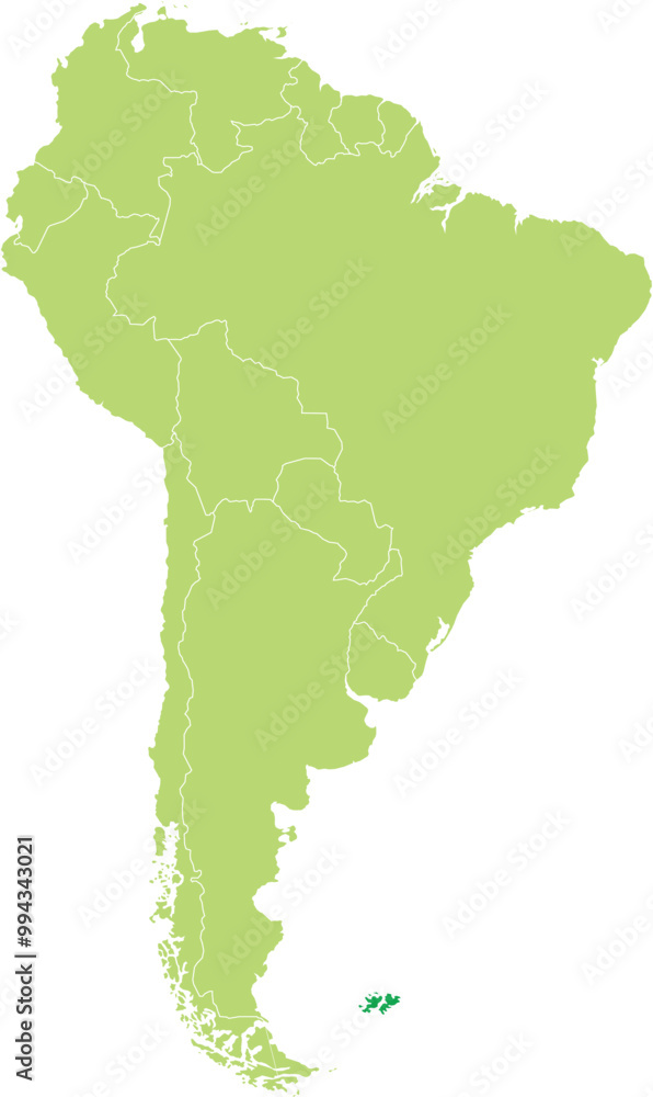 Highlighted map of FALKLAND ISLANDS-MALVINAS inside detailed blank flat ...