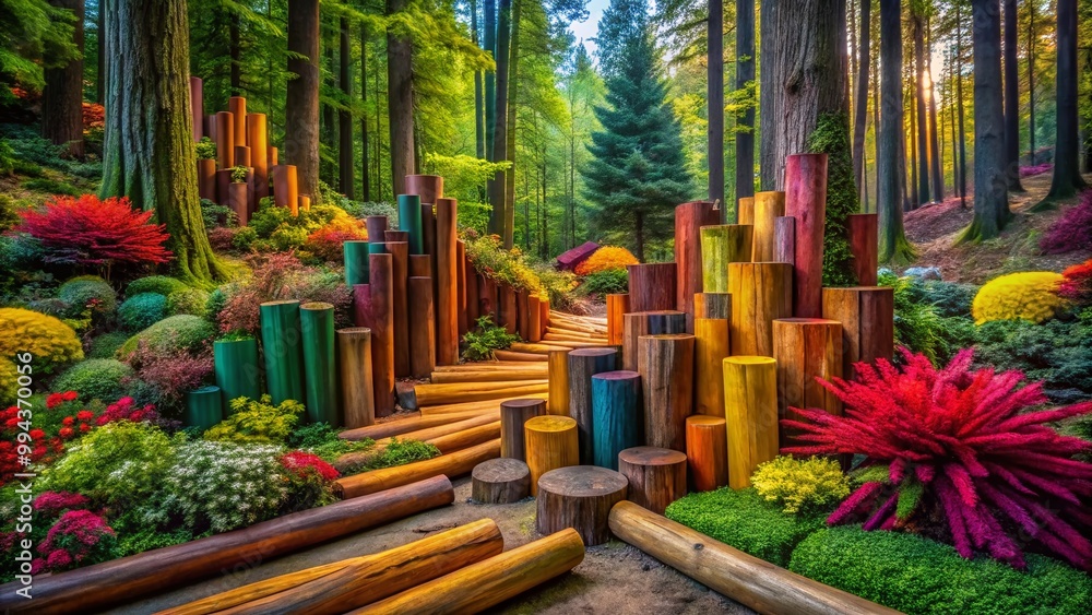 Natural Art Installation Featuring Woodline in Forest Setting with ...