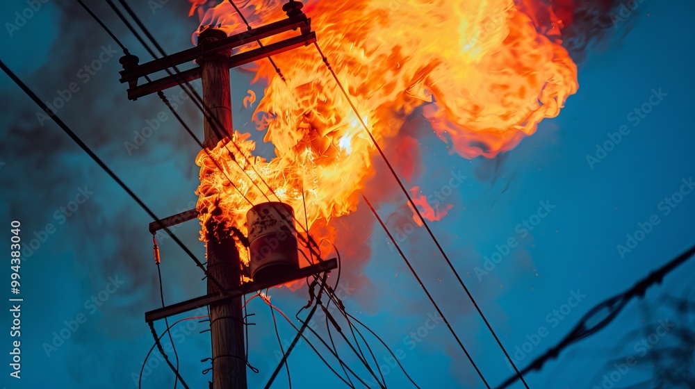 Electrical wires on an electricity pole caught fire because of a surge ...