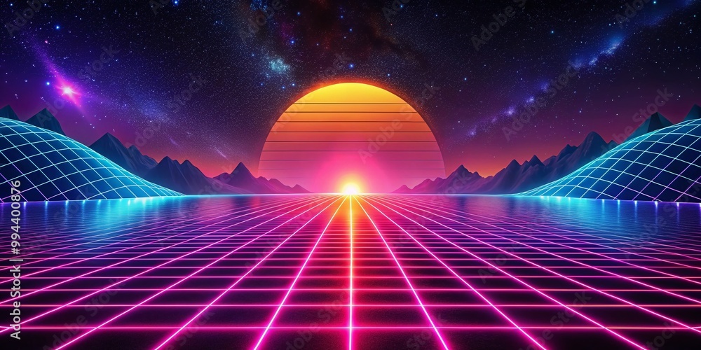 Retro Wave Neon Grid Wallpaper for 1920x1080 Displays, Vibrant Colors ...