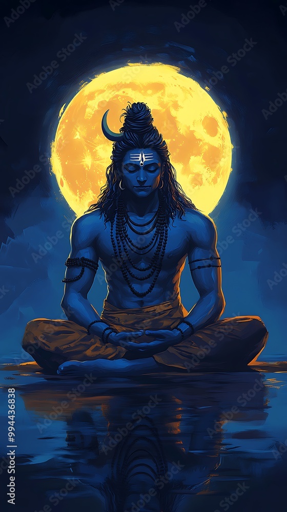 Lord Shiva meditating under a full moon, Hindu deity, god, spirituality ...