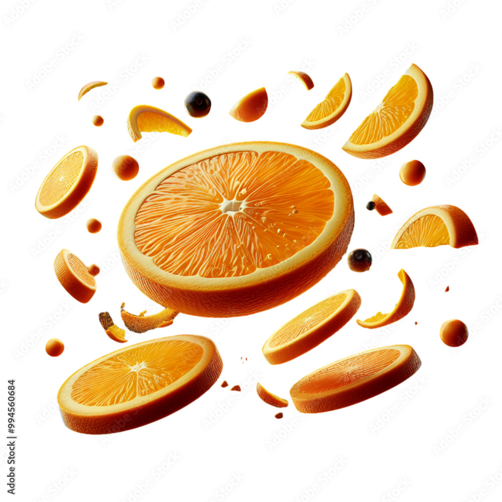 Floating Orange Slices Falling - Isolated PNG on Transparent Background ...