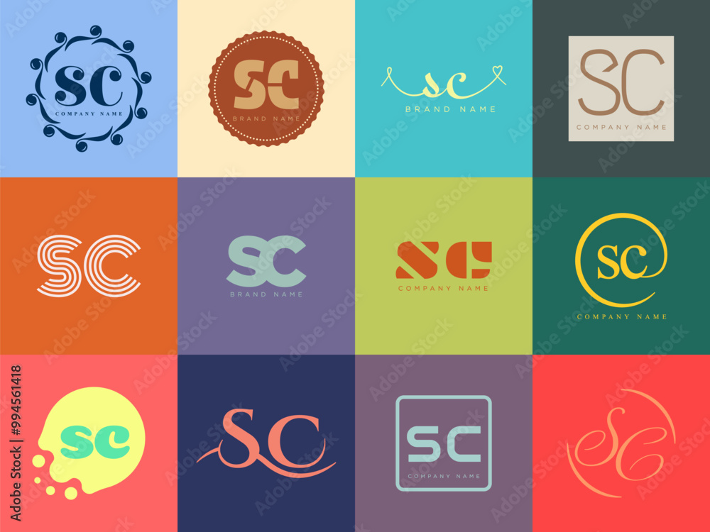 SC logo company template. Letter s and c logotype. Set different ...