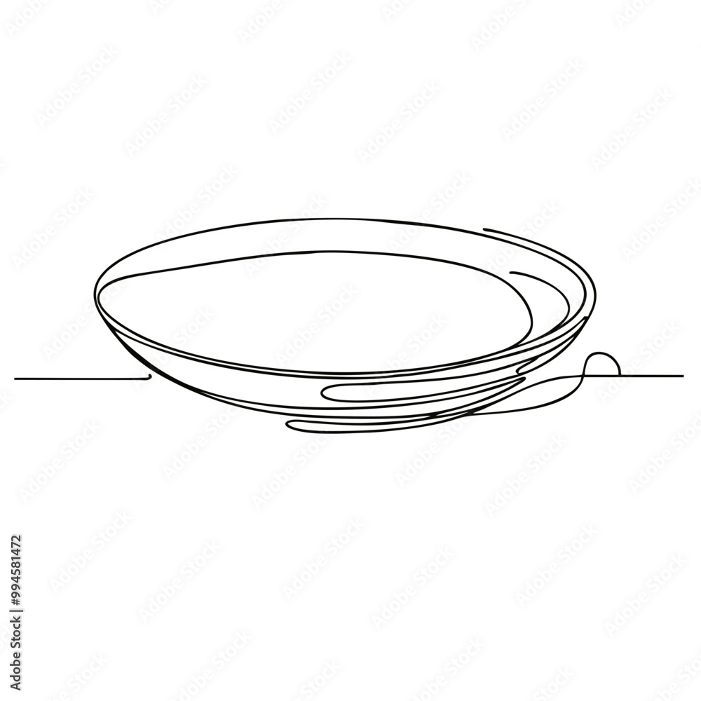 Vetor Shallow plate. Vector drawing. One line art. A simple drawing of ...