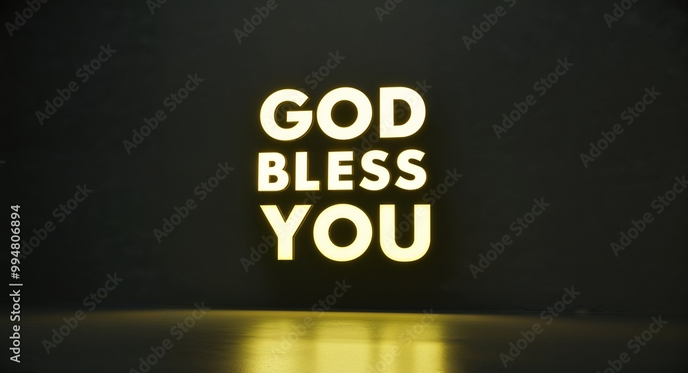 God bless you word lettering with yellow glow on plain black dark ...