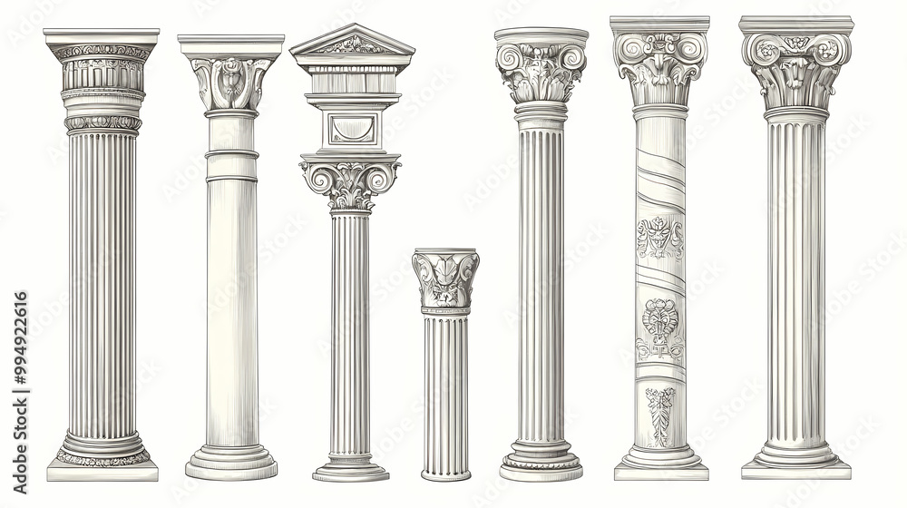 Ancient line columns collection. antique doodle style roman ...