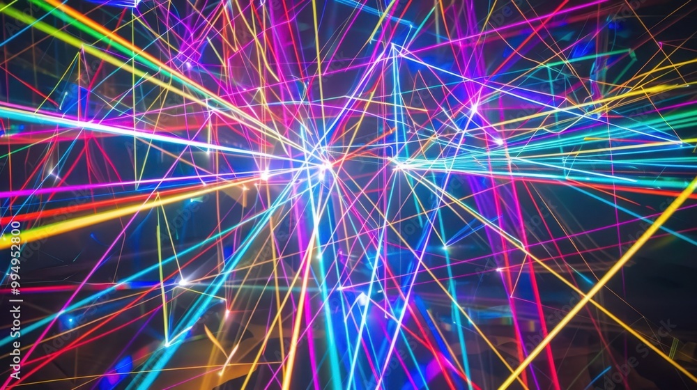 Laser light lines of various colors crossing each other, forming a ...