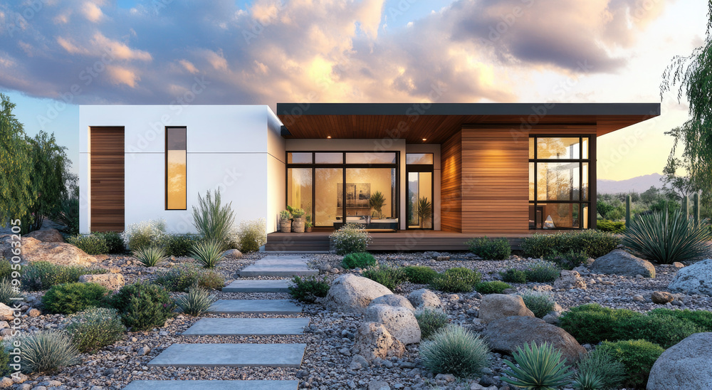 A modern one-story house in the Arizona desert, featuring contemporary ...