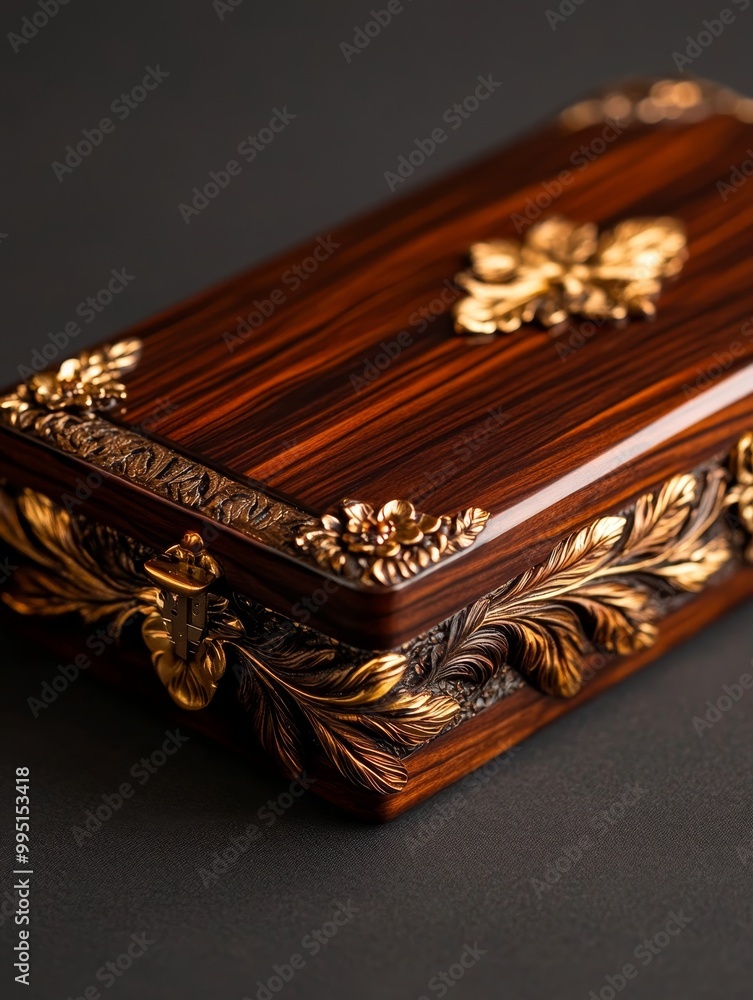 Elegant Wooden Cigar Box with Golden Accents, a luxurious and stylish ...