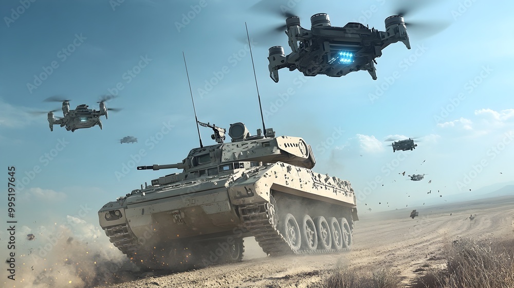 A heavily armored military tank equipped with advanced multi layered ...