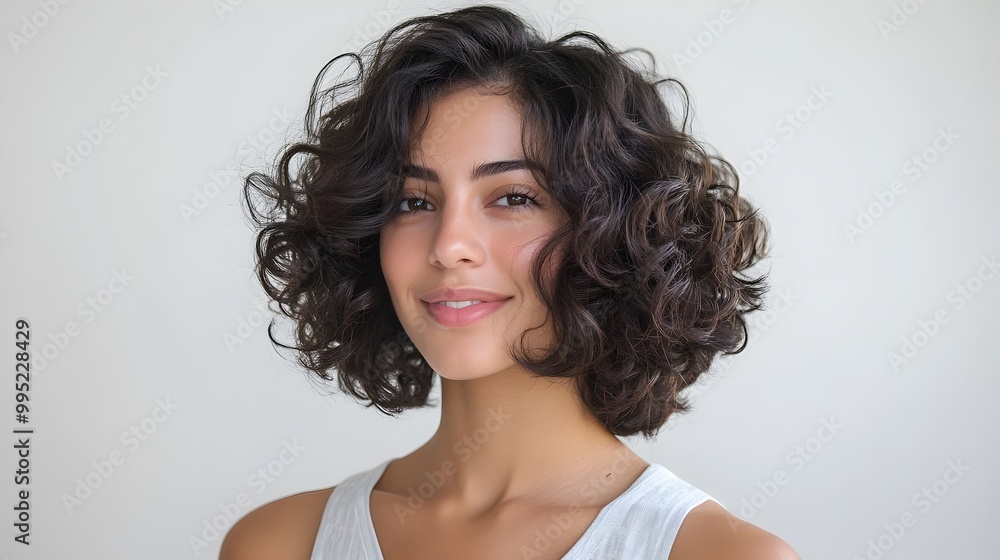 Detailed perspectives of a shoulder length curly bob hairstyle with ...