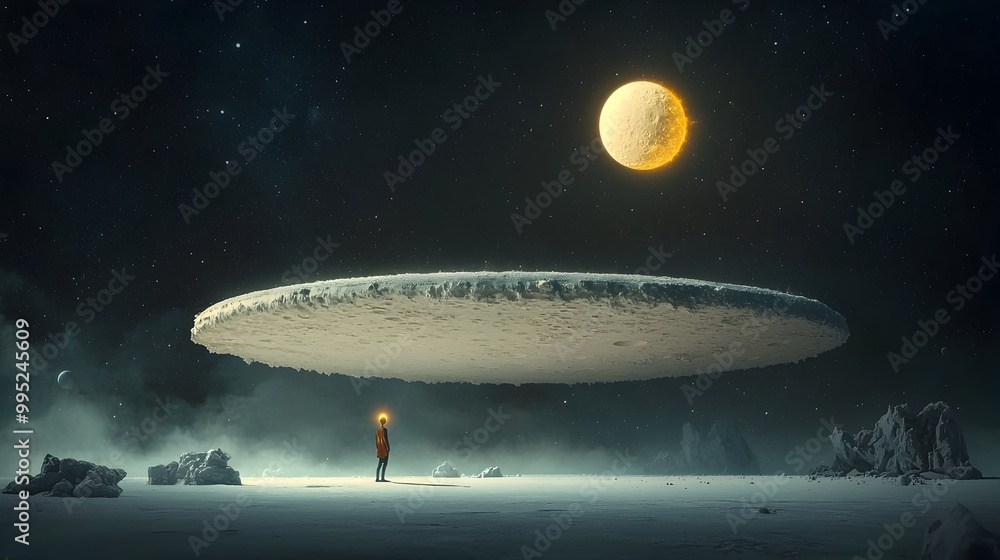 of a flat Earth model showing the sun and moon orbiting in parallel ...