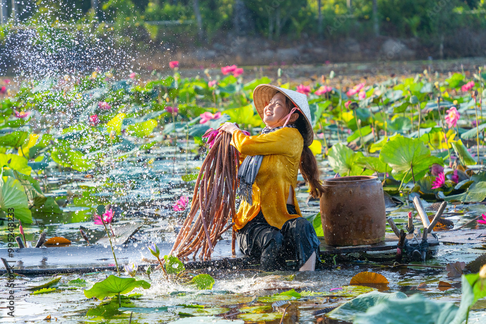 view of rural Vietnamese girl in Moc Hoa district, Long An province ...