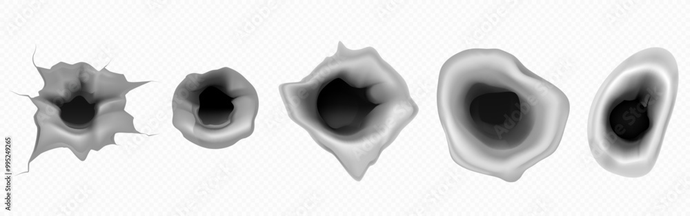 Gun bullet hole in target. Metal gunshot vector isolated. Military ...