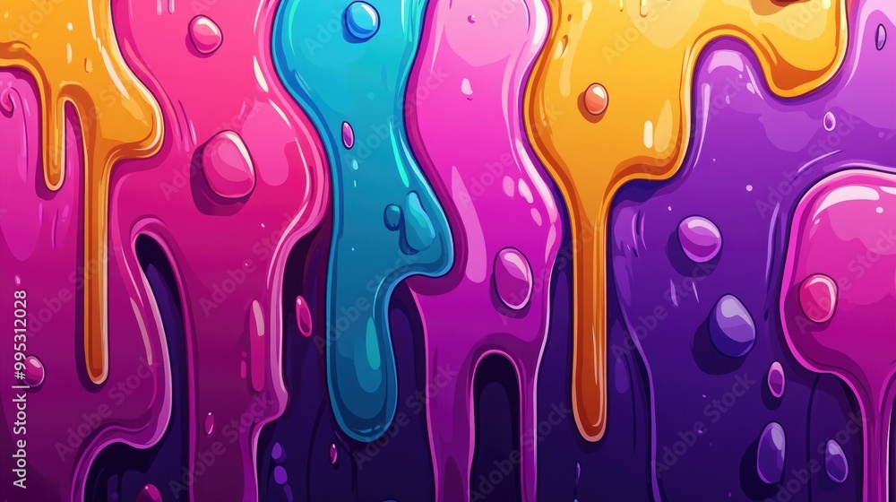 Colorful glossy slime with dripping stains in a 2D cartoon style ...