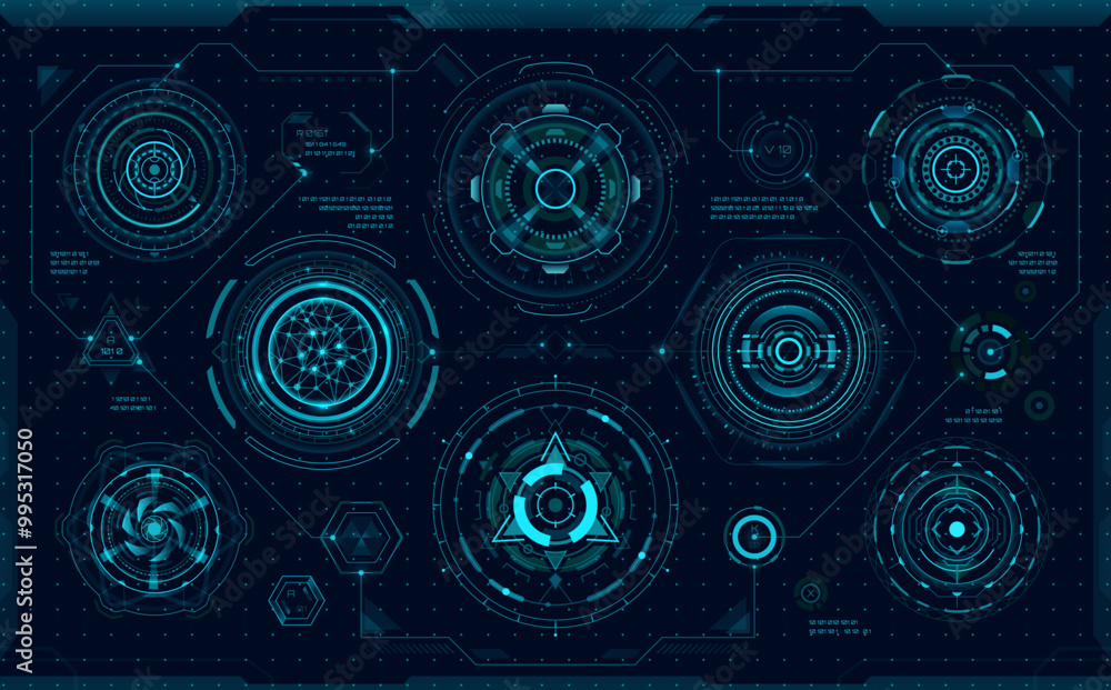 Circular bars and futuristic digital HUD elements of Sci Fi data ...