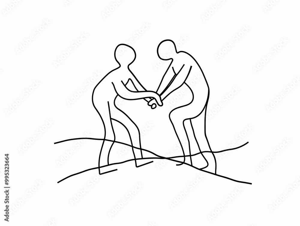 Minimalist Single Line Drawing of Two Figures Helping Each Other Up: A ...