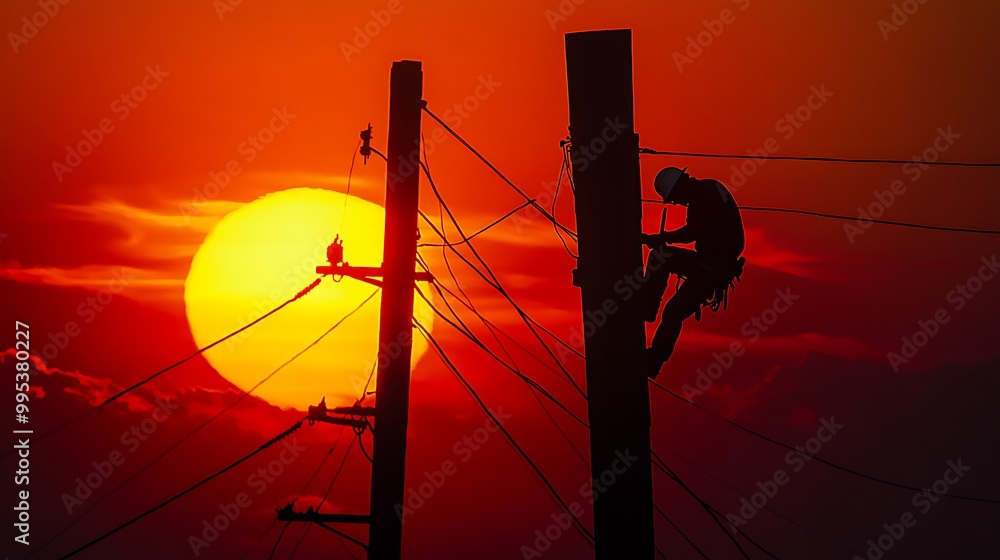 Electrical Engineer Working on Power Lines An electrical engineer high ...