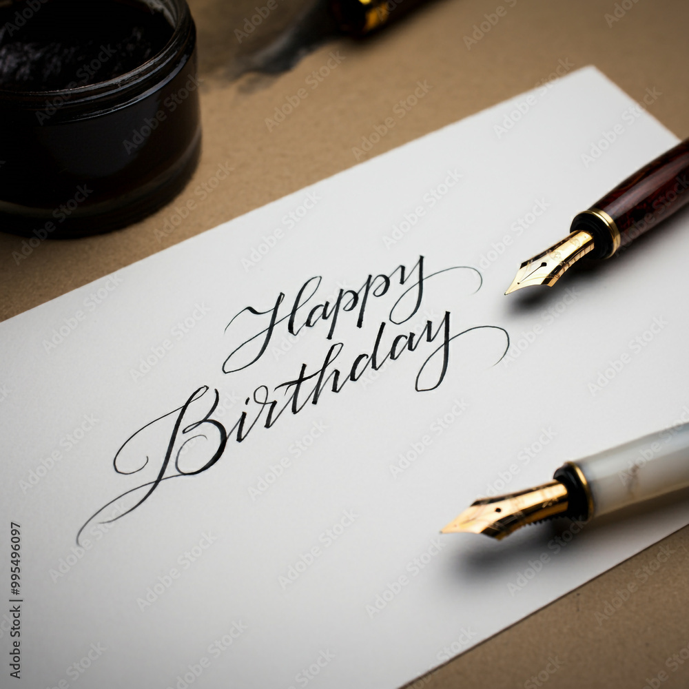 A handwritten "Happy Birthday" note on white paper, accompanied by a ...